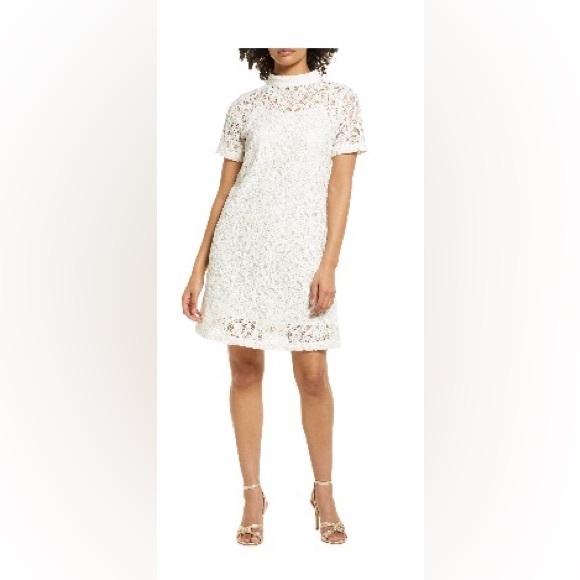 Halogen | Dresses | Halogen Lace White Dress With Satin Bow | Poshmark